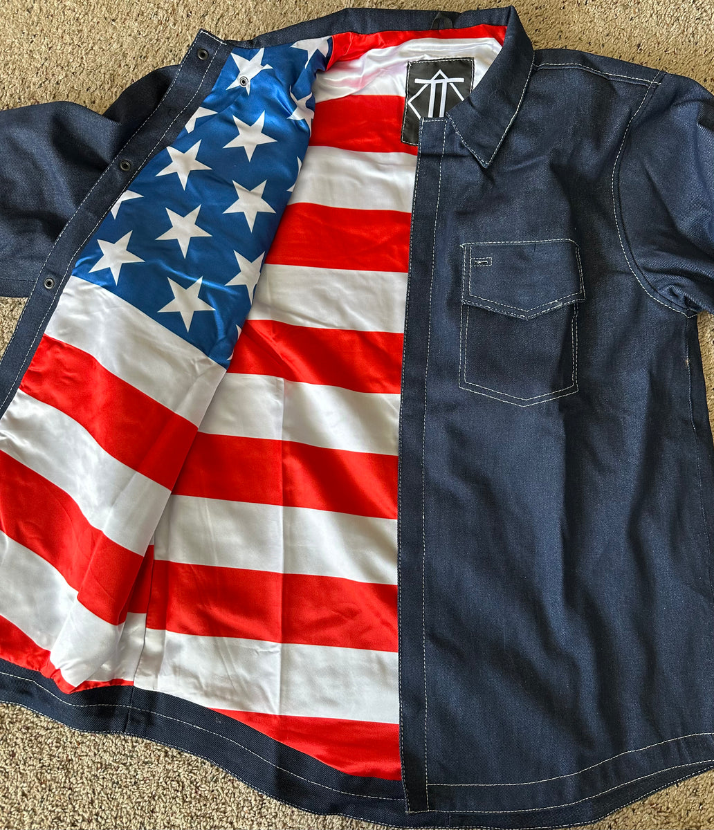 Denim Jacket with American Flag – American Outlaw Gear
